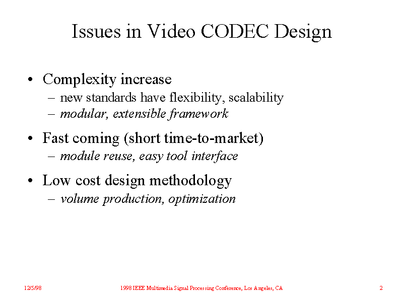 Issues in Video CODEC Design